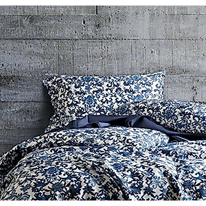 Luxury Duvet Cover Vintage Portuguese Tiles Multicolored Azulejos Medallion Denim Blue Pattern 3 Piece Cotton Bedding Set (King, Pottery Navy)