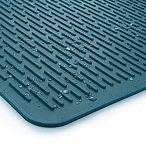 Silicone Dish Drying Mat - 18 x 16 Inch Large Nonslip Pad with High Ridges for Better Aeration, Suitable for Kitchen Counter Sink Refrigerator Liners, Heat Resistant & Dish Wash Safe, BPA Free (Green)