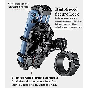 BRCOVAN UTV Phone Mount with Vibration Dampener & High-Speed Secure Lock, Anti-Theft UTV Roll Bar Cellphone Holder Fit Roll Cage Diameter 1.5'' 1.65'' 1.75'' 1.85'' 2'', for 5.4''-7.2'' Smartphones