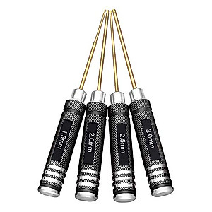 HRB 4pcs 1.5mm 2.0mm 2.5mm 3.0mm Hex Screw Driver Set RC Hex Driver Set Titanium Hexagon Screwdriver Wrench RC Tool Kit for Multi-Axis FPV Racing Drone RC Quadcopter Helicopter Car Models