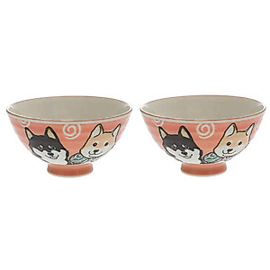 Mino Ware Japanese Shiba Dog Red Rice Bowl Set 4.92 Inches Diameter Authentic Ceramic Chawan Set of 2 Bowls from Japan