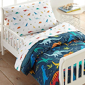 Wildkin 4-Piece Toddler Bed in a Bag – Cotton Comforter, Sheets & Pillowcase for Cozy Cuddles - Jurassic Dinosaurs