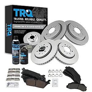 TRQ Front and Rear Brake Pad & Rotor Kit Brake Chemical Kit Brake Pads Brake Rotor Ceramic Vented Premium G-Coated Compatible with 2015-2017 Ford F-150