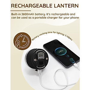 Joyzy Camping Lantern Rechargeable, LED Camping Light with 5 Light Modes, Outdoor Rechargeable Lantern, Adjustable Brightness Mini Hanging Lantern for Camping (Black)