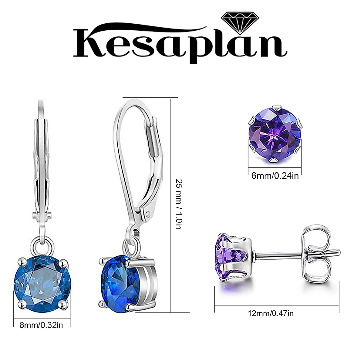 Multicolor Crystal Dangle Earrings and Studs for Women 926 Silver Hypoallergenic Dangle Earrings Leverback Earring