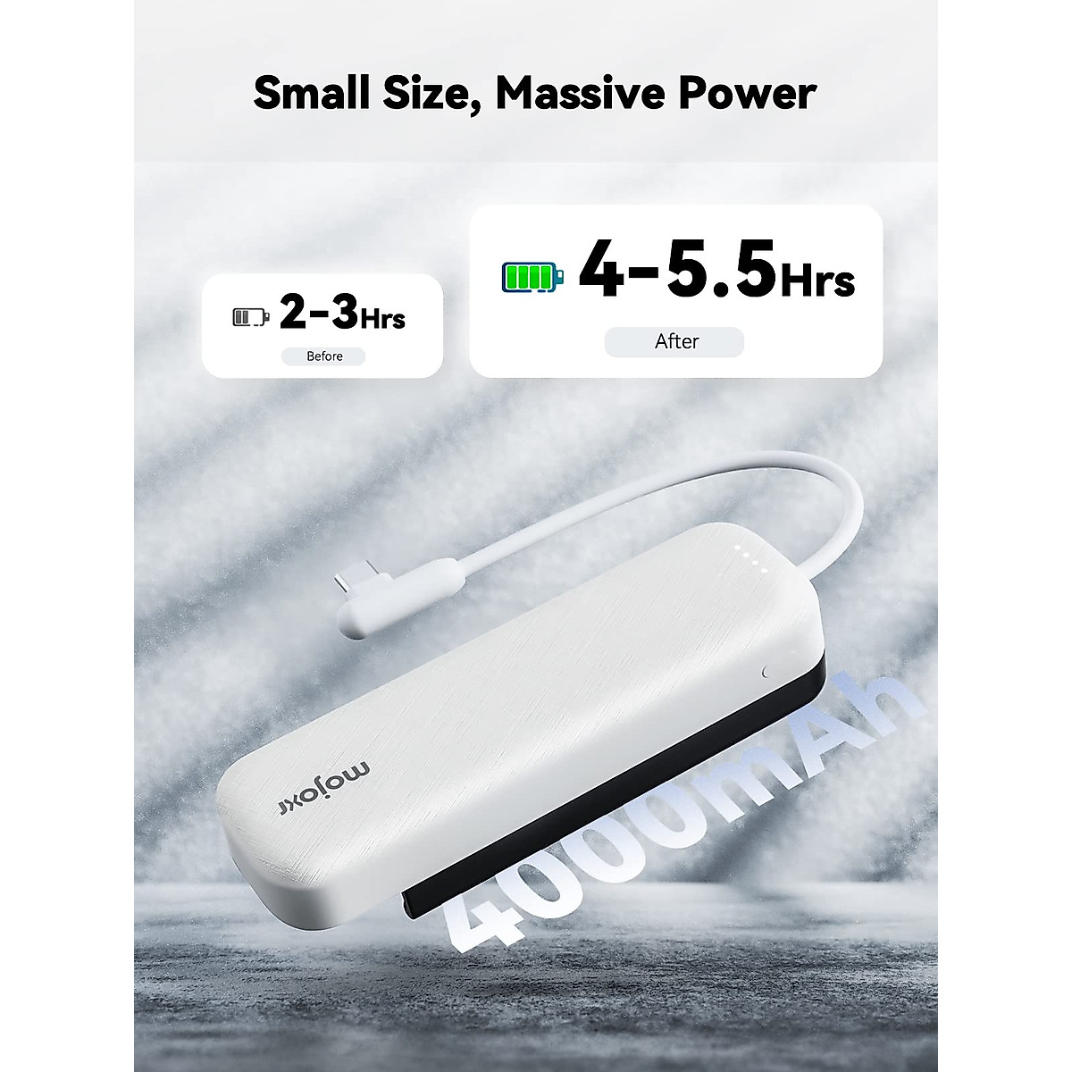 MOJOXR 4000mAh Battery Pack Accessories Compatible with Quest 2, Rechargeable Power Bank Extended 2hrs Extra Playtime, Fit for The Quest 2 Soft&Elite Strap and Most 3rd-Party Head Strap