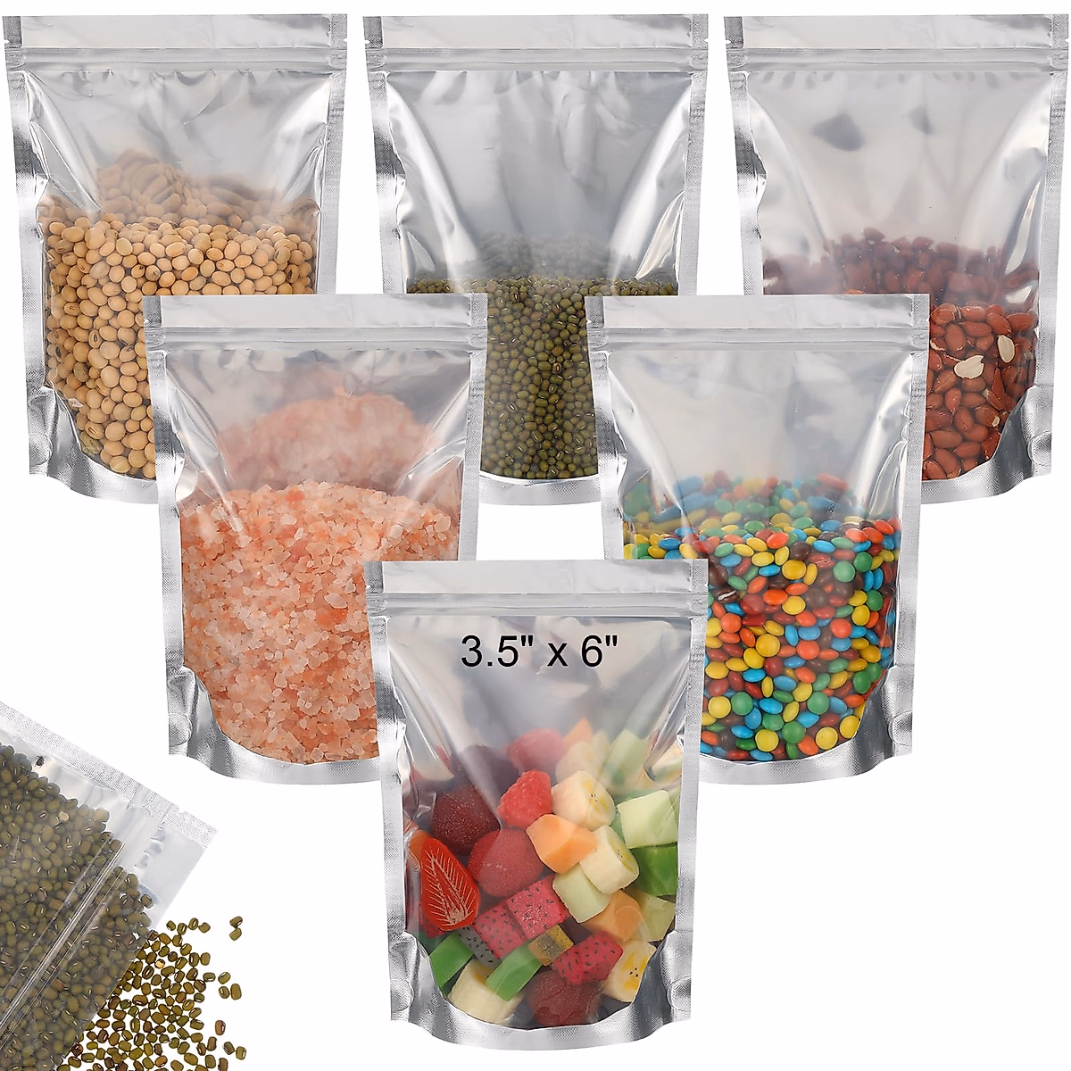 Ctosree 200 Pcs Stand Up Pouch Bags, Sealable Heavy Duty Clear Front with Aluminum Foil Back, Plastic Zipper Food Coffee Candy Storage, Reclosable Bags and Heat Sealable Food Storage (3.5" x 6")