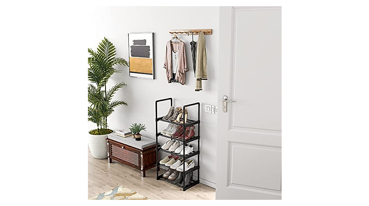 5 Tiers Small Shoe Rack, Shoe Stand Shelf, Vertical Stackable Narrow ...