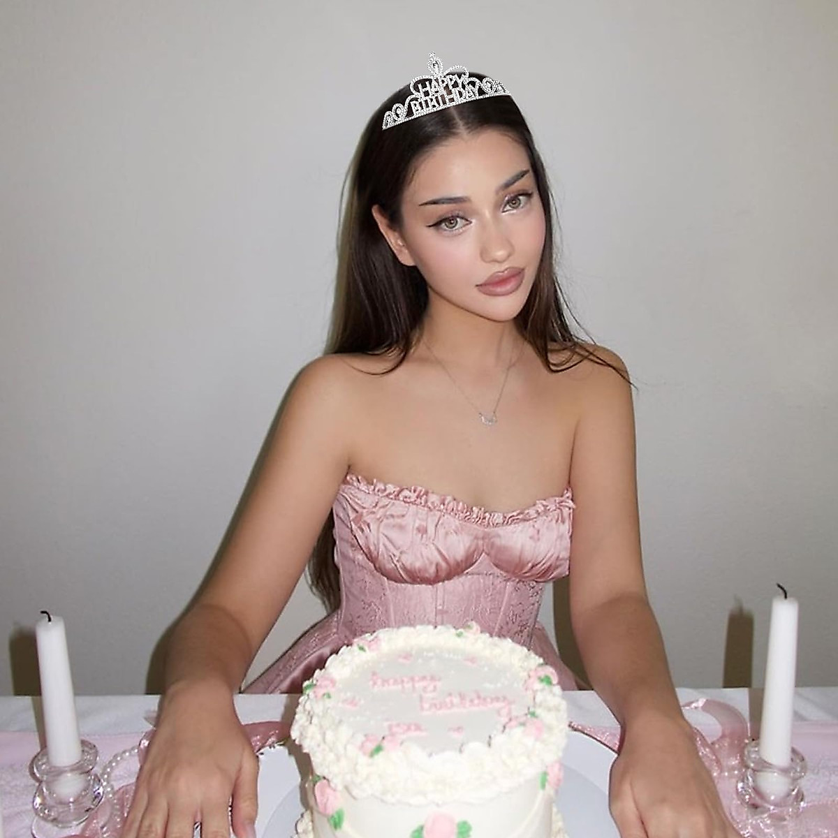 CURASA Happy Birthday Tiara Crown for Women Girls Silver Rhinestones Birthday Tiaras Birthday Princess Crowns for Kids Crystal Birthday Headbands with Comb Bday decorations for Birthday Party