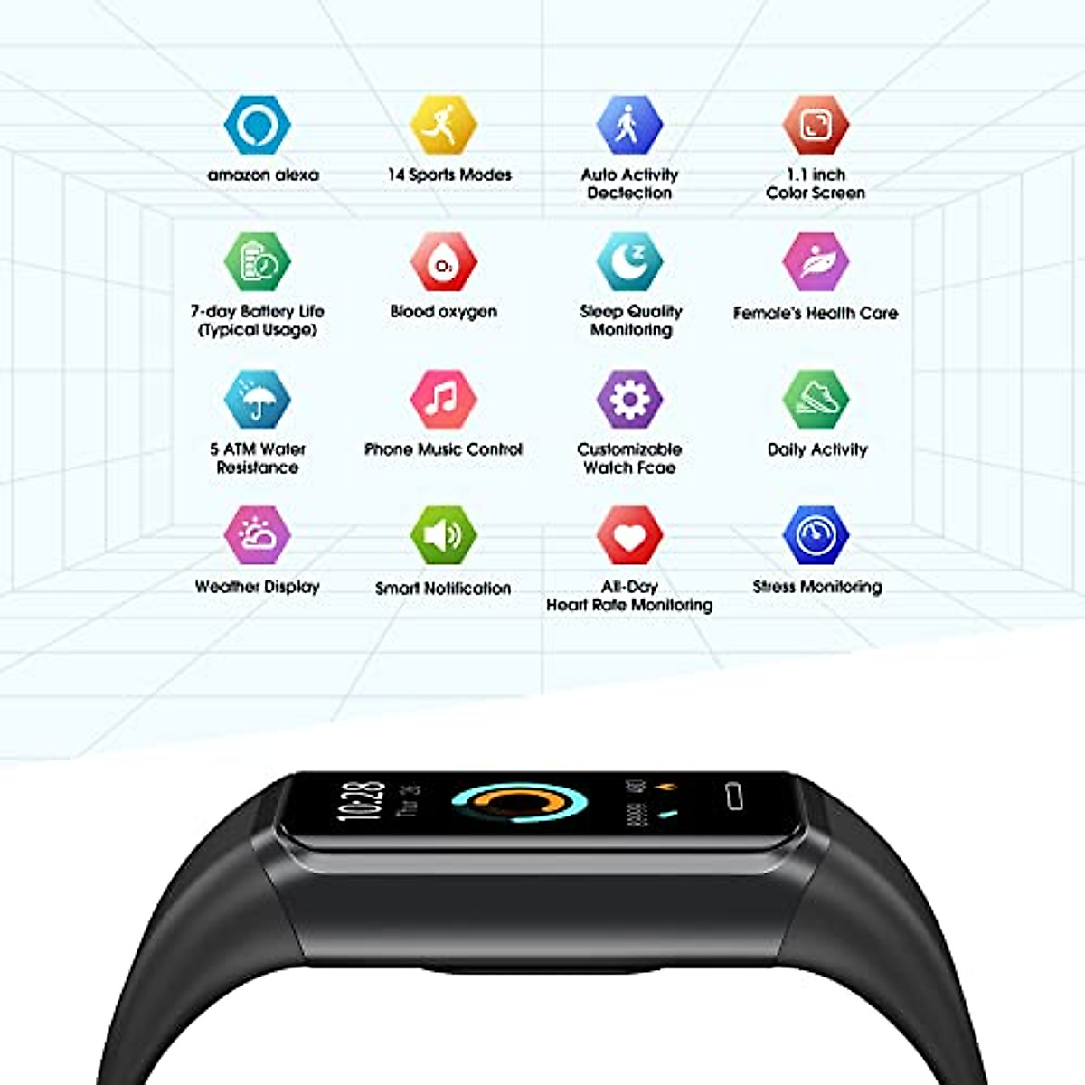 LIVIKEY Activity Fitness Tracker with Alexa Built-in, Heart Rate, Blood Oxygen, Sleep Monitor, Fitness Watch with Pedometer, IP68 Swimming Waterproof, Smart Watch with Step Tracker for Women Men