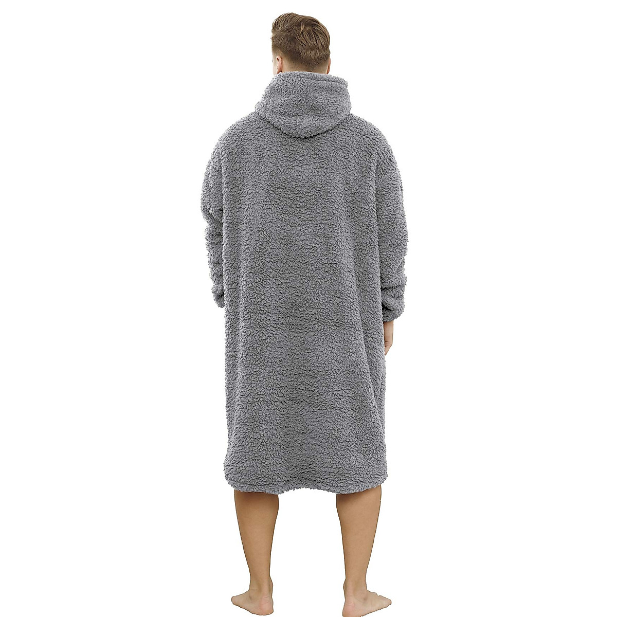 ililmmoe Sherpa Wearable Blanket Oversized Hoodie Sweatshirt TV Blanket with Long Sleeves and Pocket-Gray