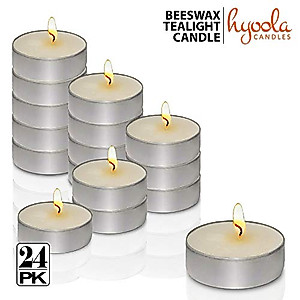 HYOOLA White Beeswax Tealight Candles in Aluminum Cup - 24 Pack - 100% Pure Natural Beeswax Candles