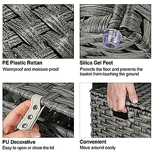 Greenstell Storage Basket with Lid, Handwoven Large Shelf Basket with Cotton Liner and Metal Frame, Foldable & Easy to Install, Storage Box Basket Bin with Handle for Bedroom, Laundry Room Grey 105L