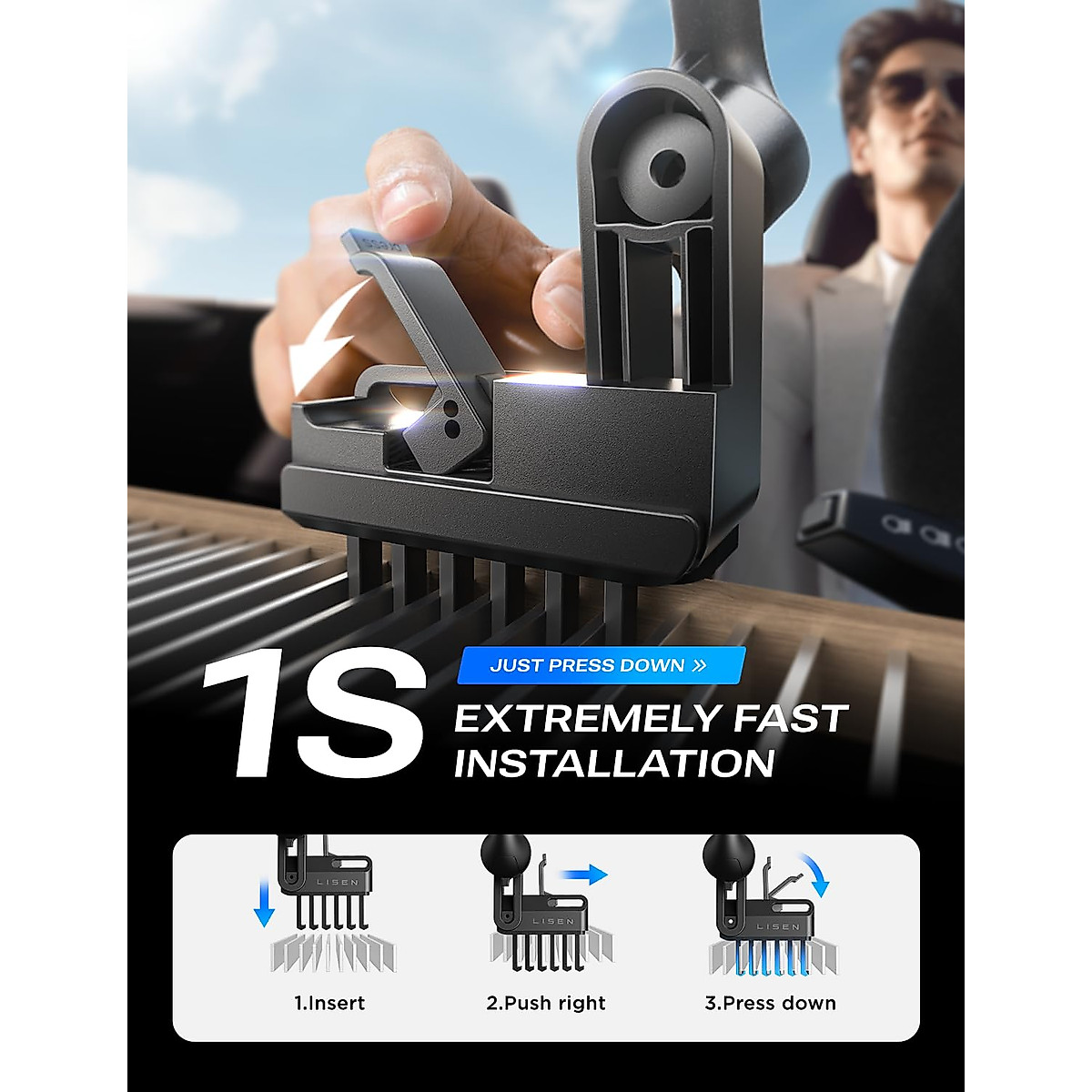 LISEN Tesla Phone Mount, for MagSafe Car Mount [Never Blocking] Tesla Model 3 Y Phone Mount, Tesla Model 3 Y Accessories, Adjustable Tesla Phone Holder Fits iPhone 15 Pro Max Plus 14 13 12 AIl Phones