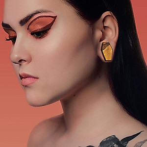 Pierced Owl Natural Tiger Eye Stone Coffin Shaped Double Flared Plug Gauges, Sold as a Pair (25mm (1"))