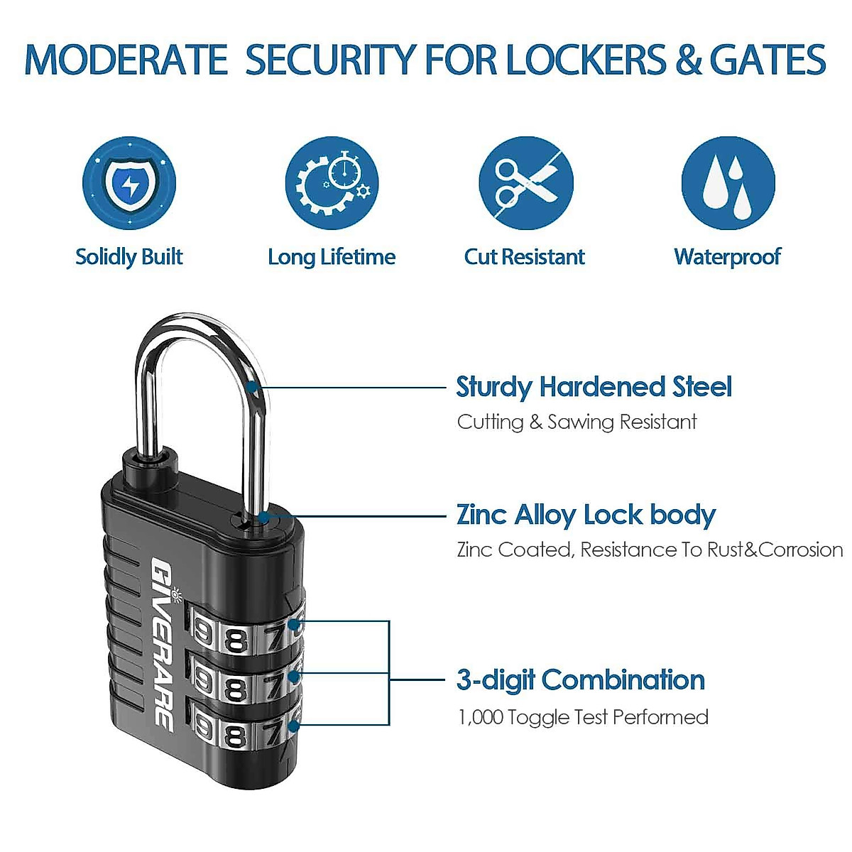 GIVERARE 8 Pack Combination Lock, 3-Digit Padlock Keyless, Resettable Luggage Locks for Backpack, Gym & School & Employee Locker, Weatherproof Travel Lock for Fence, Backyard Gate, Hasp, Case-Black
