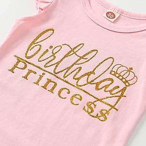 LYQTloml Newborn Baby Girls My 1st Birthday Outfit Princess Dress Infant Shiny Printed Sequin Bowknot Tutu Princess Skirt Sets 3pcs One Years Old Clothes