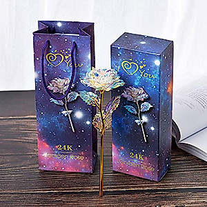 Rainbow Rose Flower 24K Golden Foil Rose Colorful Rose Artificial Flower with Box for Valentine's Day, Mother's Day (Multicolor)