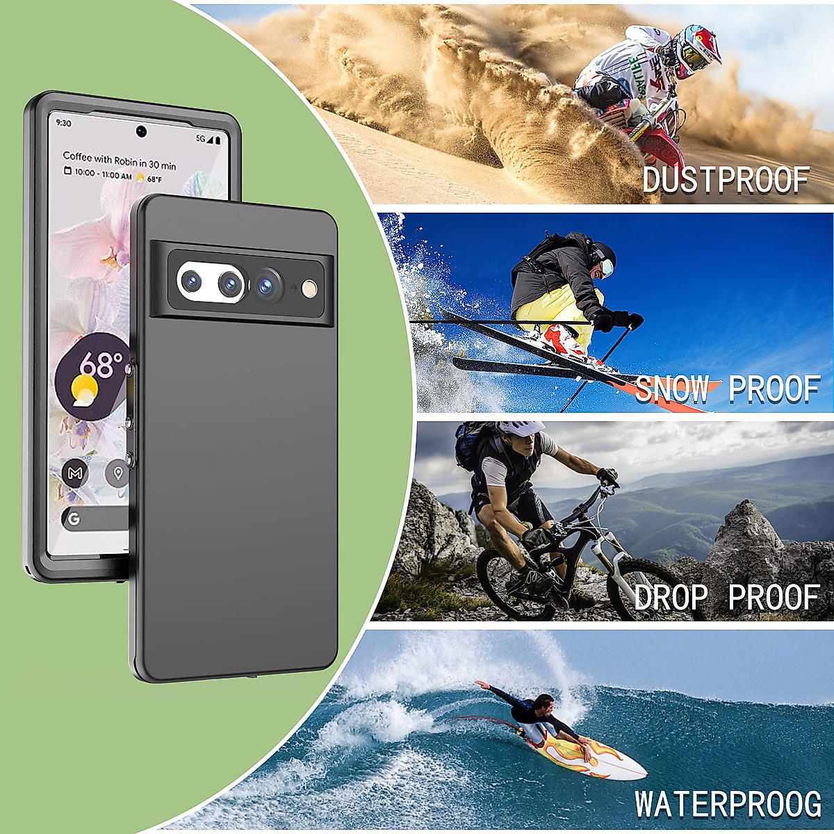 DINGXIN Google Pixel 7 Pro Case Waterproof, IP68 Certified Waterproof Shockproof Built-in Screen Protector Full Body Case for Pixel 7 Pro 2022 (Black)