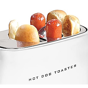 Nostalgia HDT900WHT Pop-Up 2 Hot Dog and Bun Toaster With Mini Tongs, Works with Chicken, Turkey, Veggie Links, Sausages and Brats, White