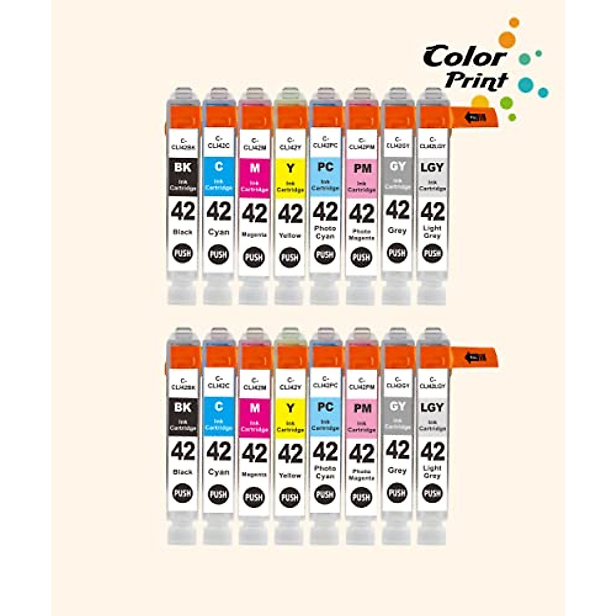 16-Pack ColorPrint Compatible CLI42 Ink Cartridge Replacement for Canon CLI-42 CLI 42 for PIXMA Pro-100 Pro-100S Pro100 Pro100s Pro 100S Laser Printer (2BK/2C/2M/2Y/2PC/2PM/2Gray/2Light Gray)