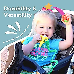 Brilli Baby Sippy Cup Catcher - 2-Pack - Bungee Tether for Bottle or Toy - Pacifier Holder Strap to Attach to Your Stroller - Leash to Secure Cups to High Chairs -Springy Cord for Car Seat Aqua & Navy