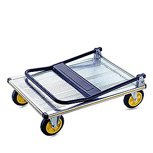 Generic Flatbed Hand Cart Folding Platform Truck Aluminum Alloy Hand Cart with Wheels and Foldable Handle Push Trolley for Luggage Parcel Tools Moving Heavy Duty Flatbed Cart (Size : 91 * 60)