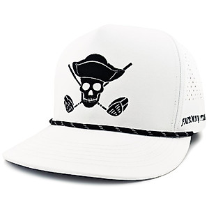 Golf Hat | Funny Pirate Flag Logo | Adjustable Golf Hat | Hat for Men | Golf Gift for Men (Polyester, High Profile White)