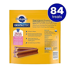 PEDIGREE DENTASTIX Dual Flavor Small Dog Dental Treats, Bacon & Chicken Flavors Dental Bones, 17.7 oz. Pack (84 Treats)