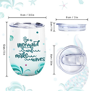 NymphFable 12oz Mermaid Gifts for Girls Wine Tumbler with Straw and Lid Stainless Steel Wine Glass Insulated Double Wall