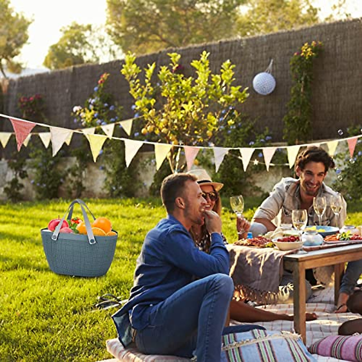 GILIGEGE Shopping Basket Soft Portable Picnic Basket Plastic Wash Basket Dirty Clothes Storage Basket Bath Basket Bath Basket Beach Travel Handbag Cool Camping Gifts for Women (Navy, One Size)