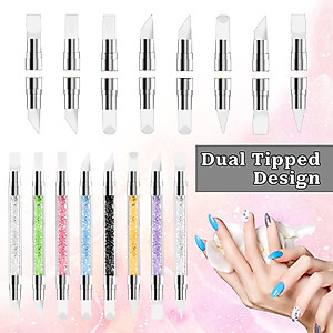 8 PCS Silicone Nail Art Acrylic Pen Brushes Rhinestone Nail Polish Carving Pen Dual Tipped Rubber Tip Nail Brushes for Design Nail Foil Carving Drawing and 3D Effect Shaping Drawing Dotting Tools