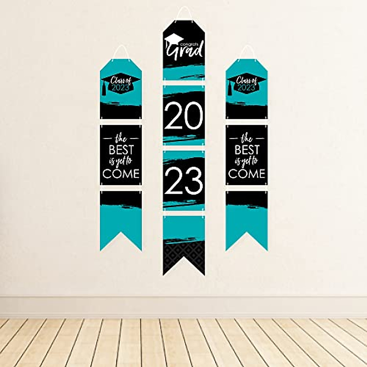 Big Dot of Happiness Teal Grad - Best is Yet to Come - Hanging Vertical Paper Door Banners - 2023 Turquoise Graduation Party Wall Decoration Kit - Indoor Door Decor