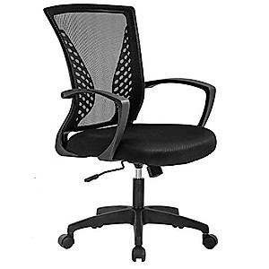 Vnewone Ergonomic Office Chair Desk Computer Mesh Executive Task Rolling Gaming Swivel Modern Adjustable with Mid Back Lumbar Support Armrest for Home Women Men, Black