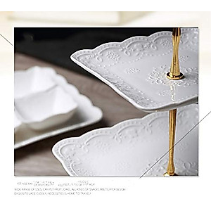 Sumerflos 3 Tier Porcelain Cupcake Stand, Tiered Serving Cake Stand, Square White Embossed Dessert Stand, Weddings Parties Pastry Serving Tray