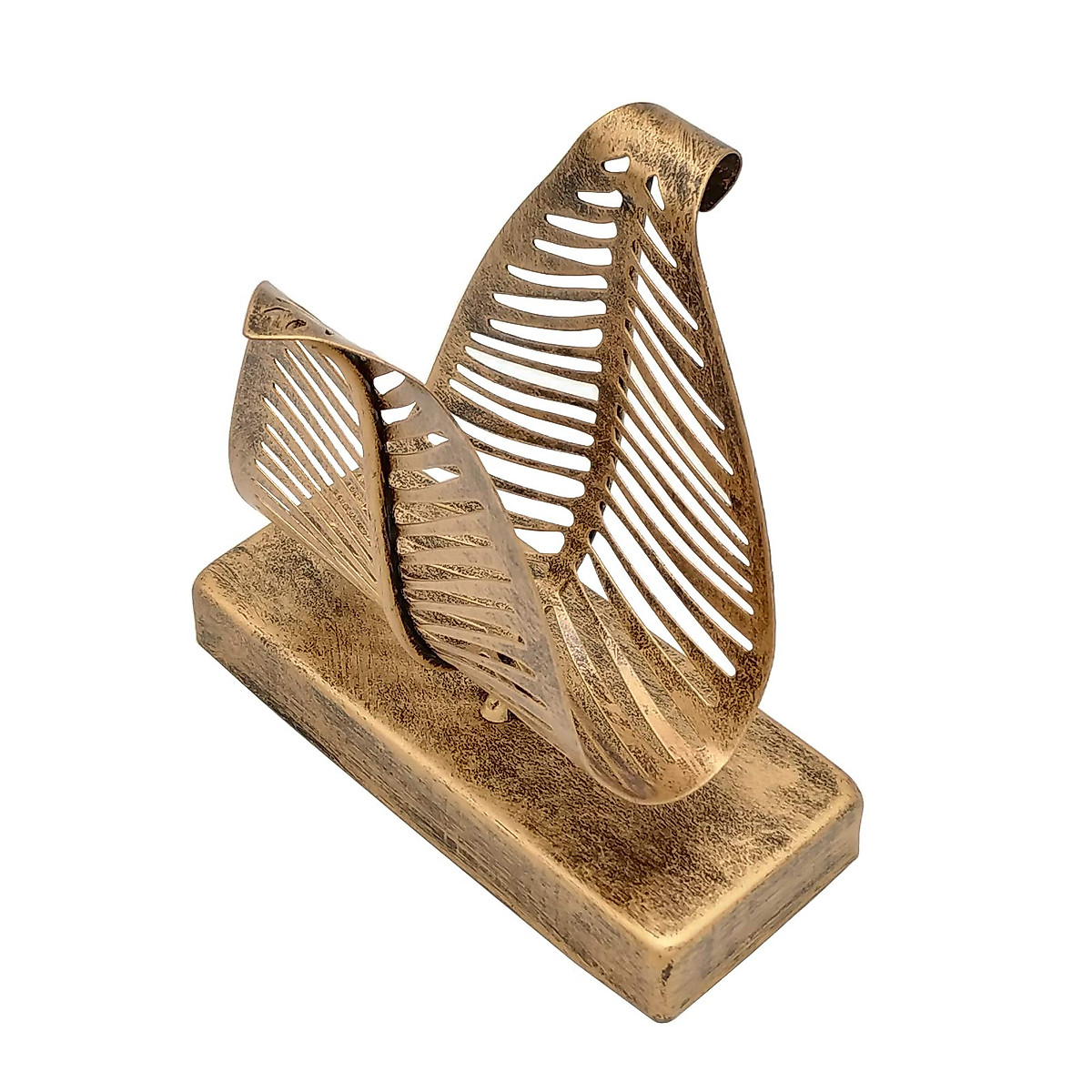 OwlGift Freestanding Modern Napkin Holder with Leaf Design, Tabletop Tissue Dispenser, Countertop Napkin Storage Organizer – Bronze