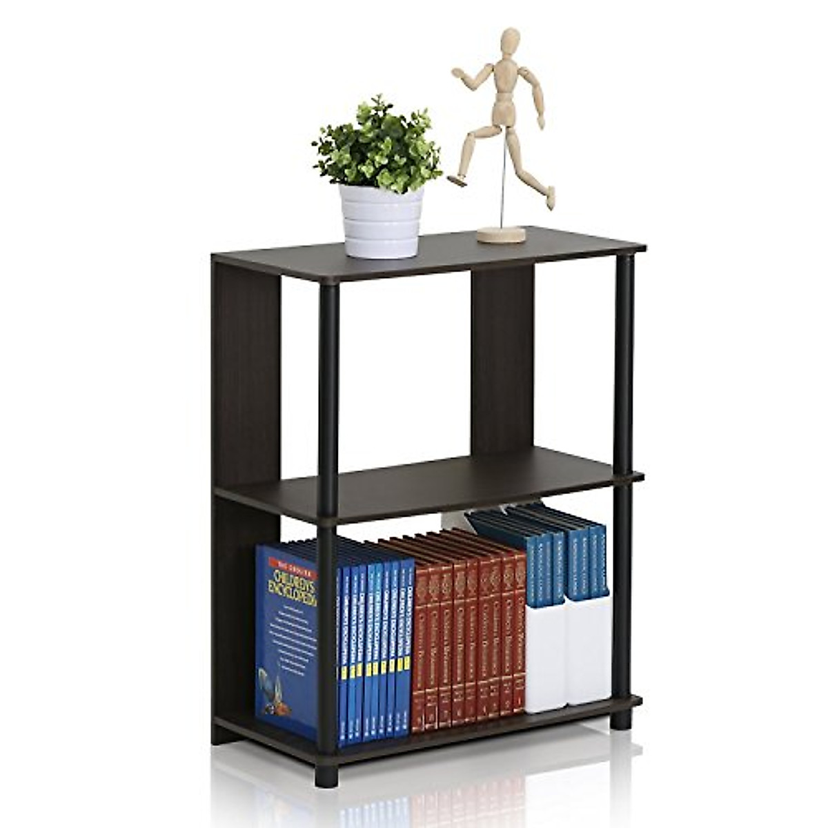 Furinno JAYA Simple Design 3-Tier Bookcase / Bookshelf / Display Rack, Plastic Tubes, Walnut