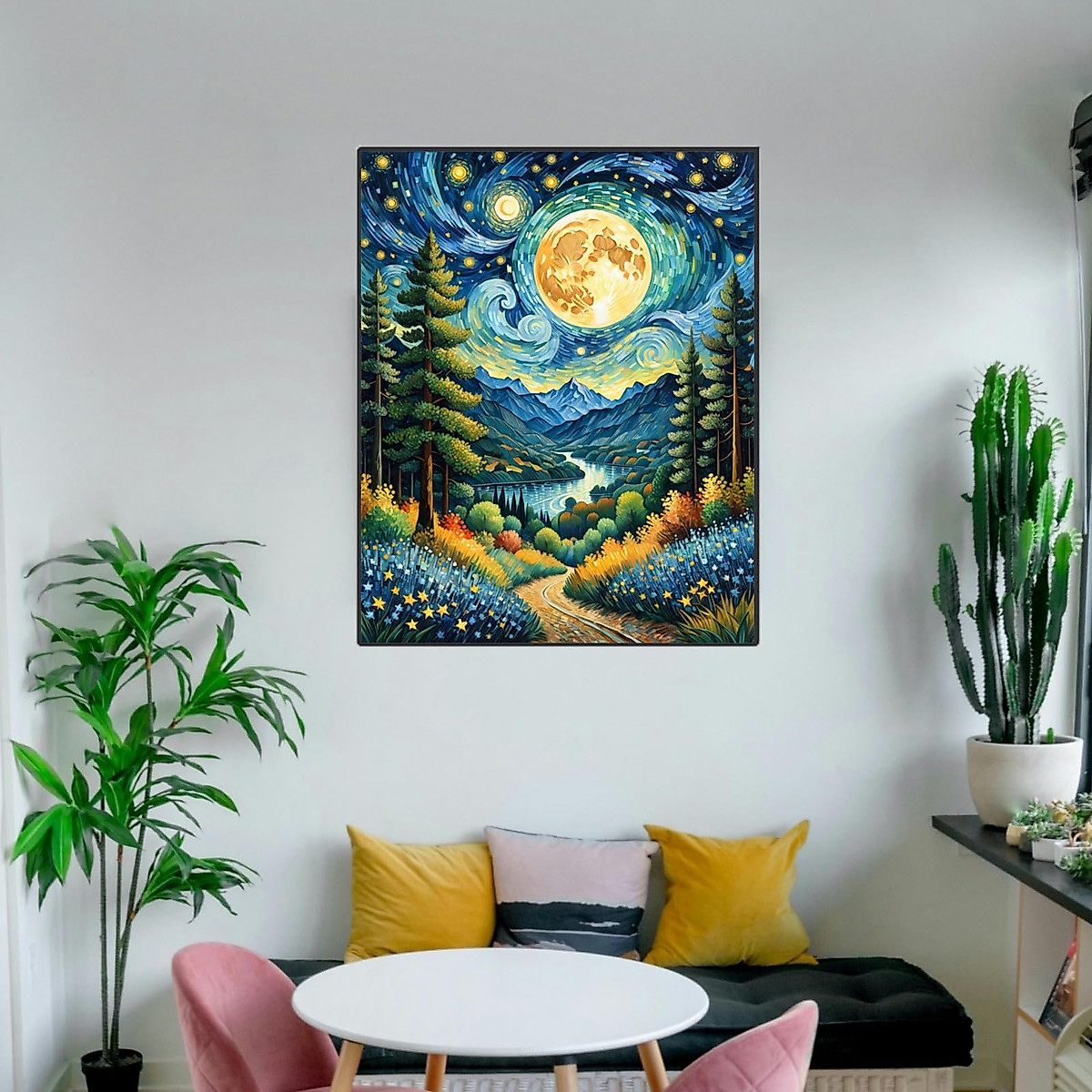 ldazao Moon Paint by Numbers Kit for Adults Beginner Forest Adult Paint by Number Kits On Canvas Adults' Paint-by-Number Kits DIY Oil Painting Kits for Gift Home Wall Decor 16x20 Inch