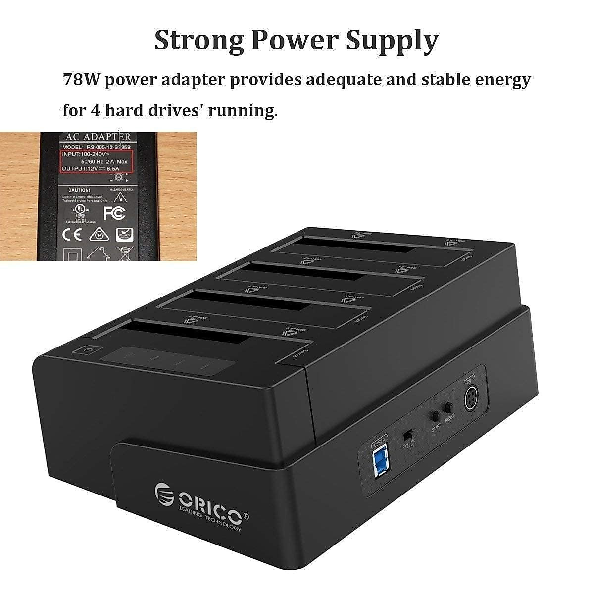 ORICO 4 Bay External Hard Drive Docking Station USB 3.2 Gen 1 to SATA I/II/III for 2.5''/3.5'' HDD SSD with Hard Drive Duplicator/Cloner Function Support UASP [4 x 20TB]-6648US3