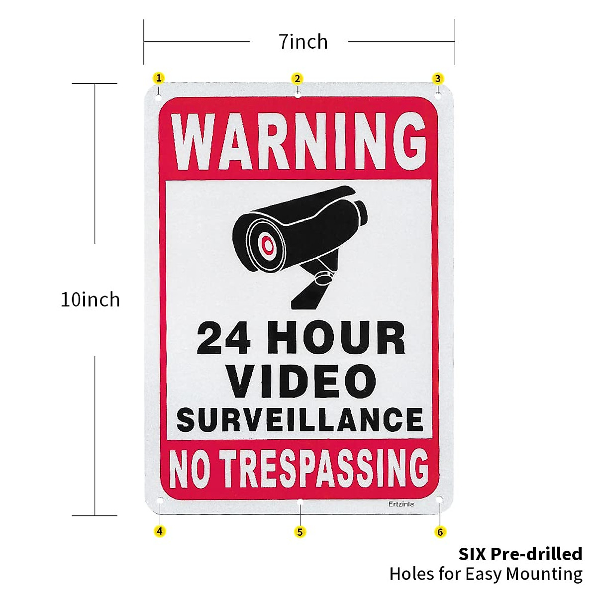 Ertzinla 2 Pack 24 Hour Video Surveillance Sign, No Trespassing Warning Sign, Aluminum 10 x 7 inch Security Camera sign for home Business Driveway Alert CCTV, Reflective, UV Protected…