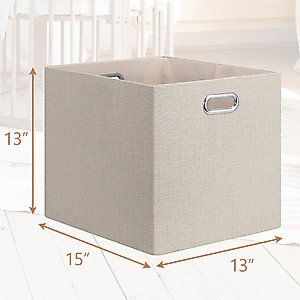 Posprica 13x15x13in Collapsible Storage Bins, Fabric Foldable Cube Storage Boxes, Decorative Storage Baskets Organizer for IKEA Kallax, Shelves, Closet, Clothes, Toy, Set of 4-Beige