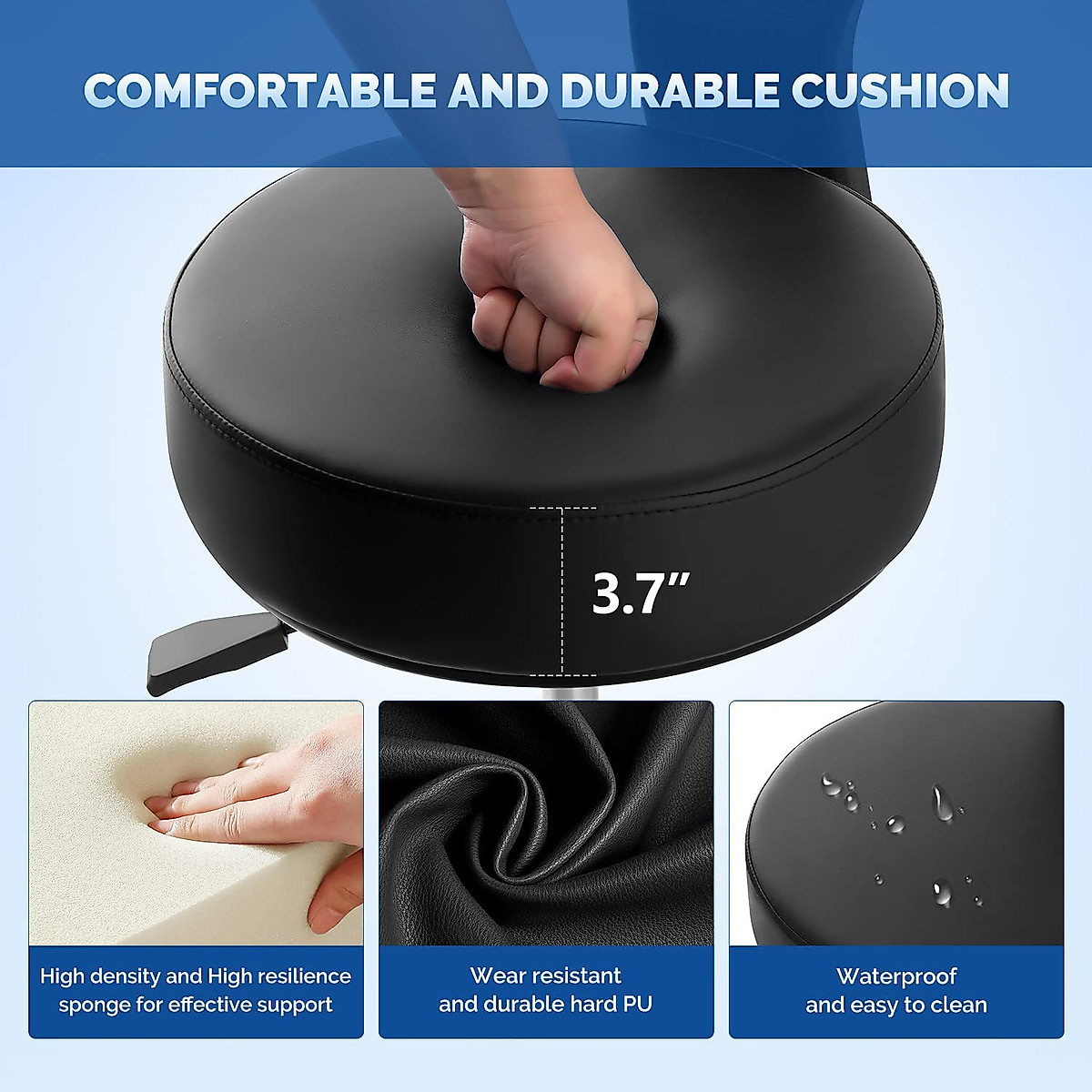 JMU Dental Assistant Chair, Rolling Stool with Wheels and Backrest, Heavy Duty Stool Height Adjustable for Dental Lab Salon Home, Black