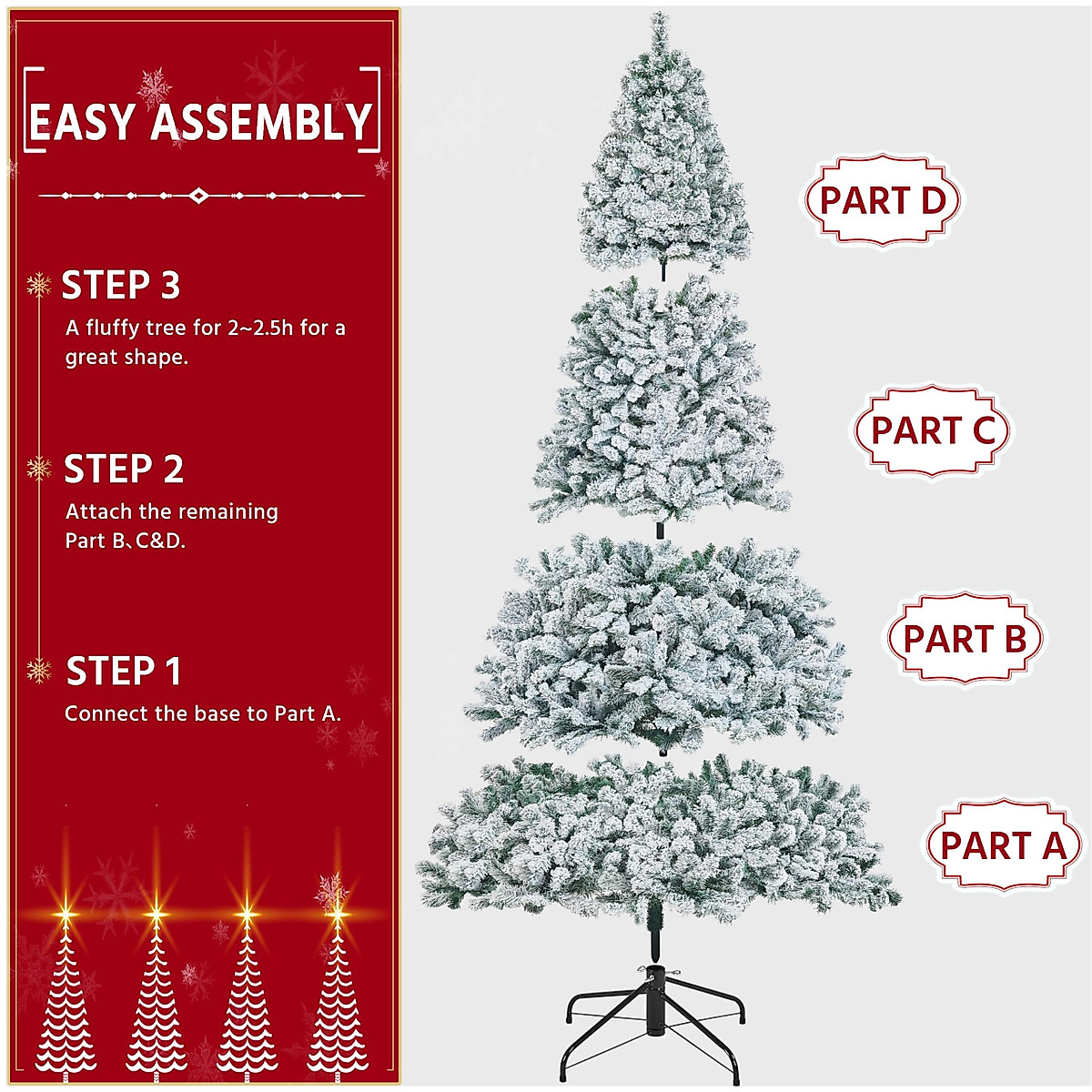 Yaheetech 9ft Premium Snow Flocked Hinged Artificial Christmas Fake Spruce Full Tree for Home Office Party Decoration with 2108 Branch/PVC Tips/Foldable Stand