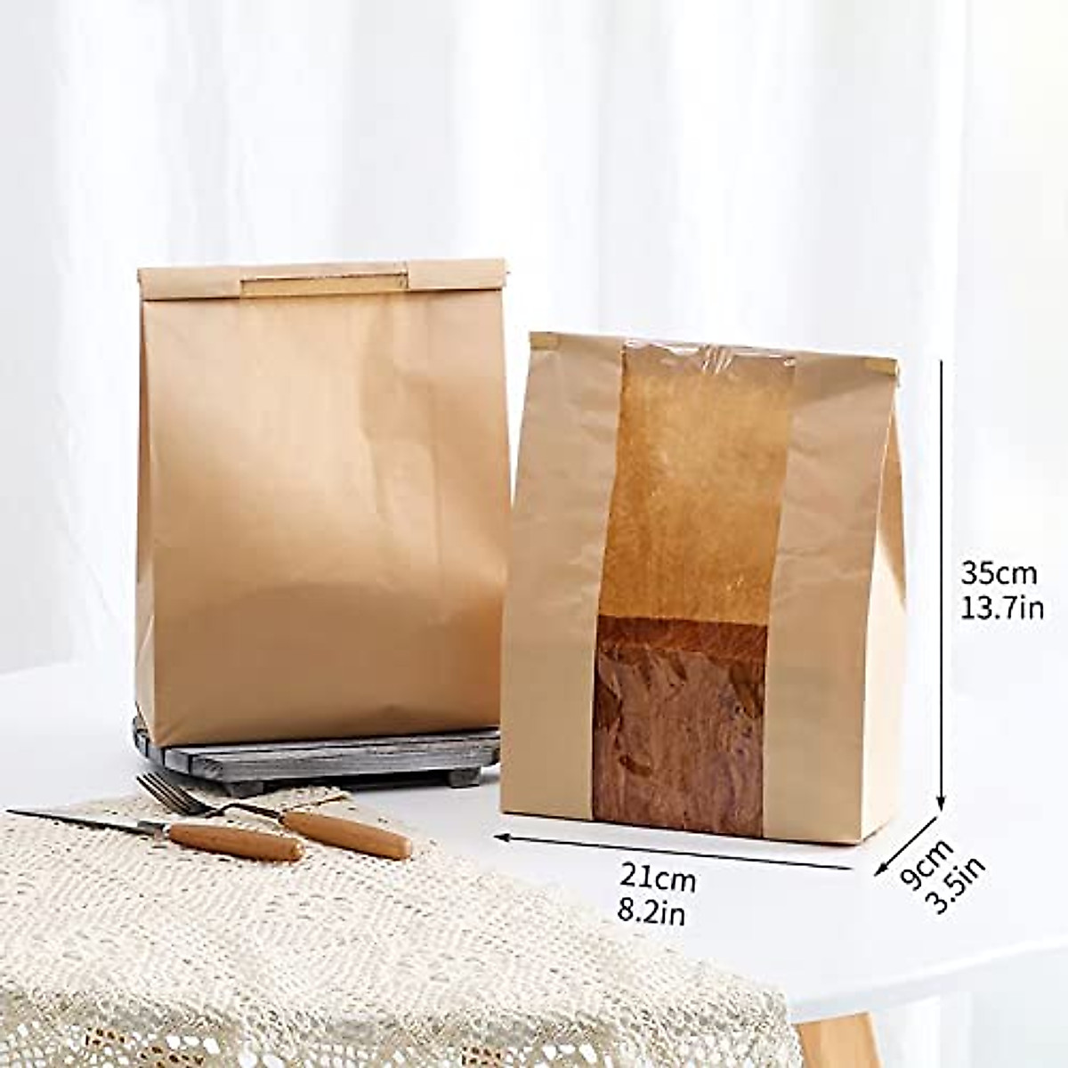 Bread Bags for Homemade Bread Large Paper Bakery Bag with Window for Baked Food Packaging Storage 50pcs Bread Storage Bags for Sourdough Loaf Cookie