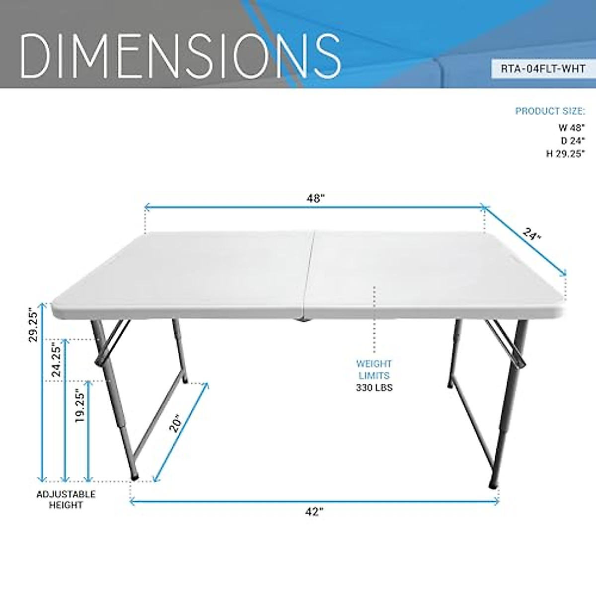 Techni Home Height Adjustable 4 FT Granite White Folding Table – Premium 4 Foot Folding Table Ideal for Camping, Picnic, Party or as Kids Table