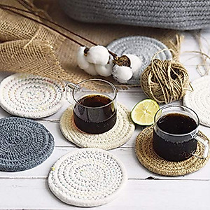 BUYGOO 8Pcs Braided Cup Coasters, Cotton Round Woven Cute Coasters Drink Absorbent Woven Coasters - Super Absorbent Heat-Resistant Thicken Non-Slip Braided Coasters for Drinks, Great Housewarming Gift