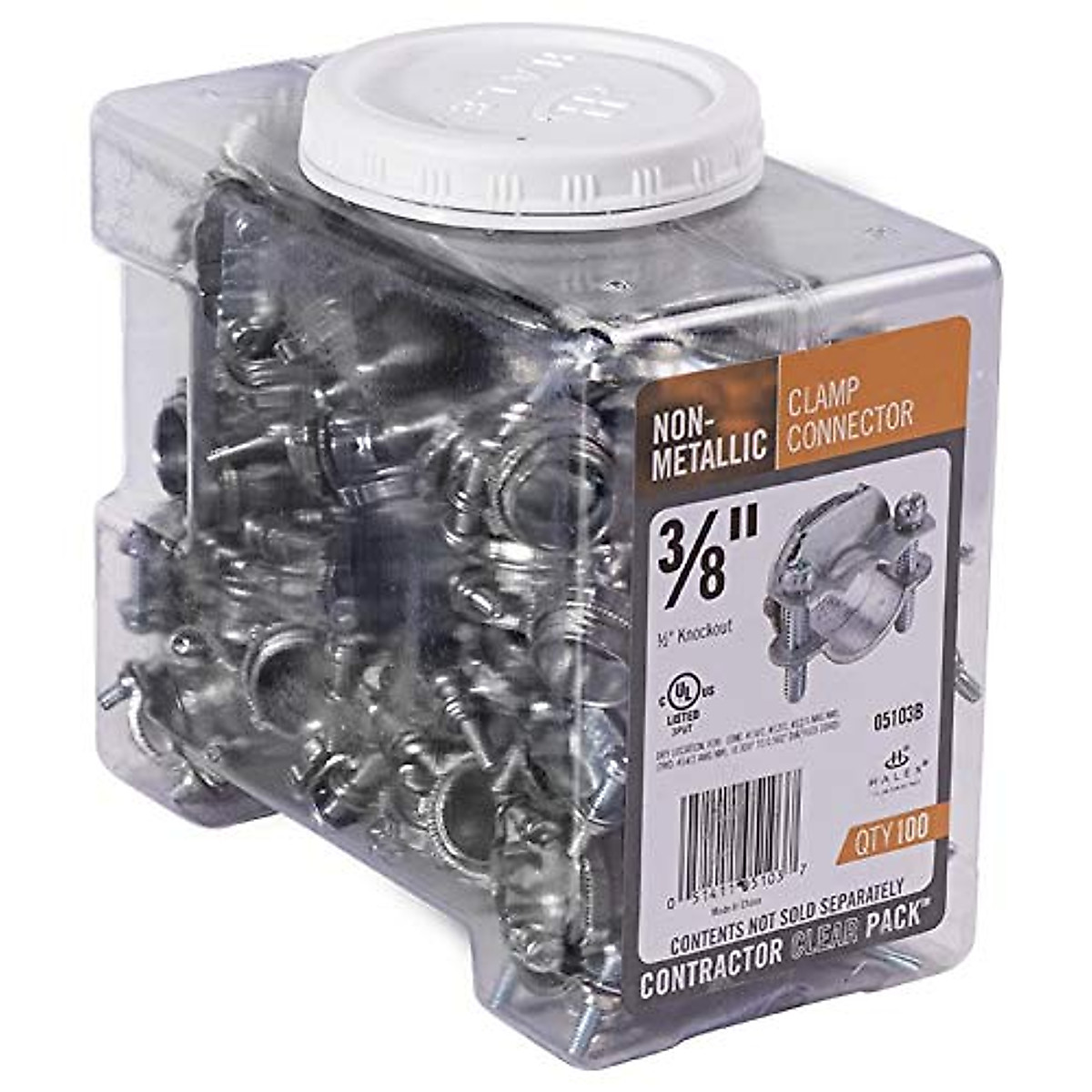 Halex – 3/8 Inch Non Metallic Twin Screw Clamp Connectors – 05103B – 100 Per Pack