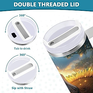 Slewiaeky Tumbler with Handle 40 oz Lovely Beast Dinosaur T Rex Travel Mug with Lid and Straw Stainless Steel Vacuum Insulated Water Bottle Cup for Iced Tea Coffee Cold Beverages Cup Holder Friendly