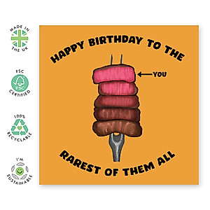CENTRAL 23 - 'Happy Birthday to the Rarest of Them All' - Funny Card for Husband - Wife - Steak Joke - Humorous Birthday Card for mom Dad Brother Sister - Friends - Comes with Stickers