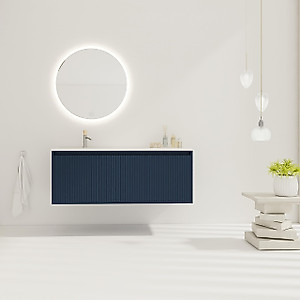48" Wall Mount Bathroom Vanity with Drop-Shaped Resin Sink, Elegant Floating Bathroom Vanity and Sink Combo Set, Bathroom Vanities Cabinet with Doors and Hidden Handle (Blue, 48in)